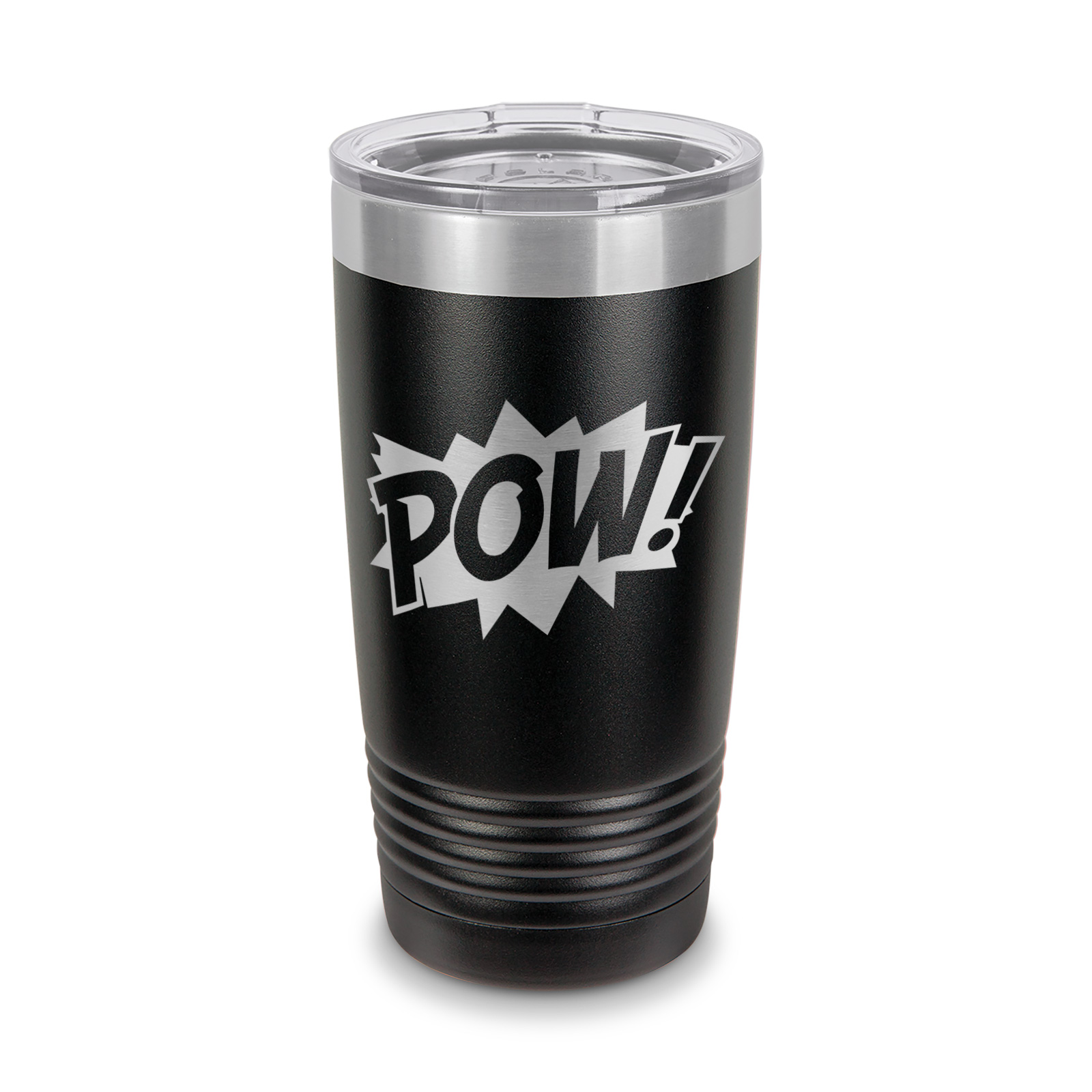 POW! Superhero Tumbler 20 oz - Laser Engraved w/ Clear Lid - Stainless ...
