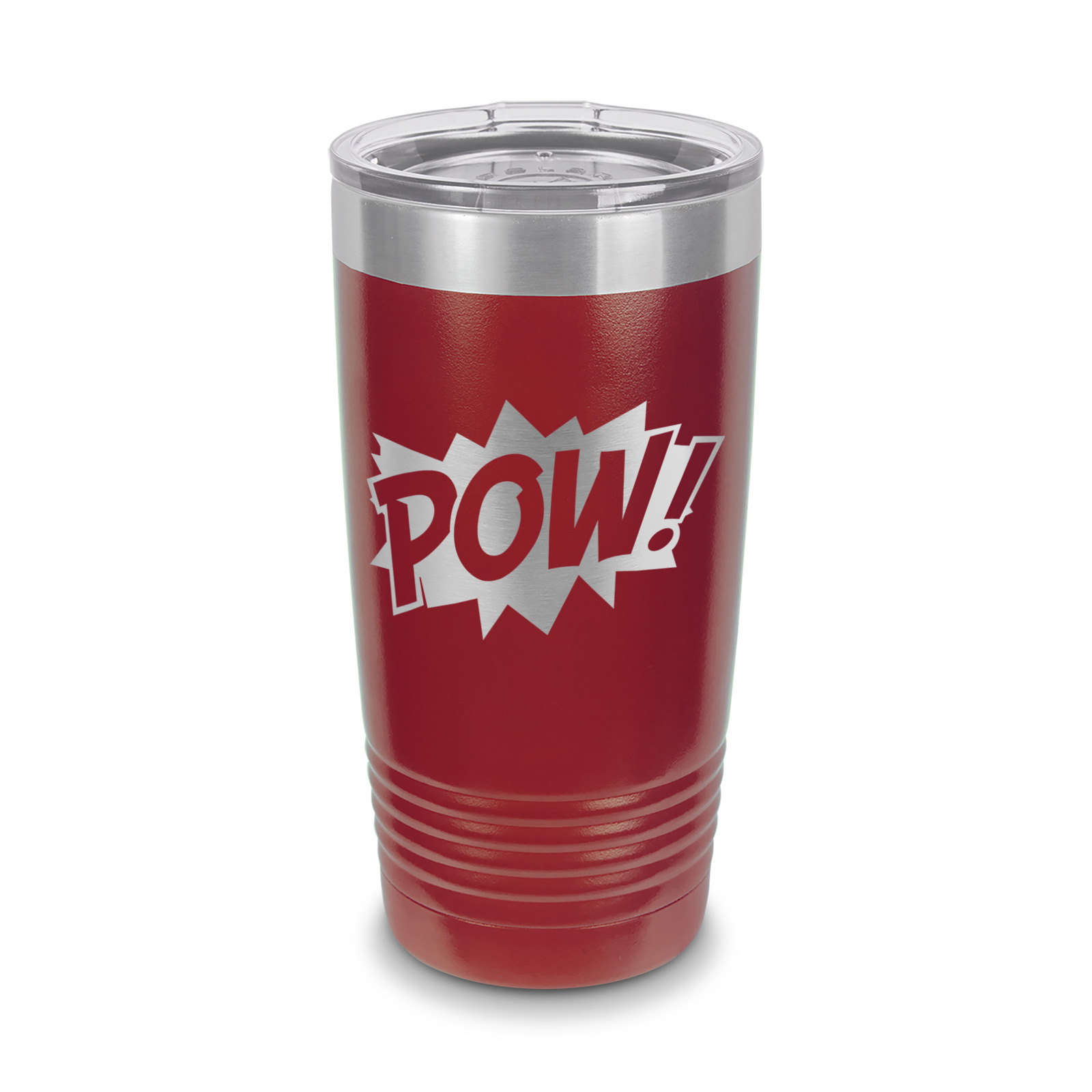 POW! Superhero Tumbler 20 oz - Laser Engraved w/ Clear Lid - Stainless ...