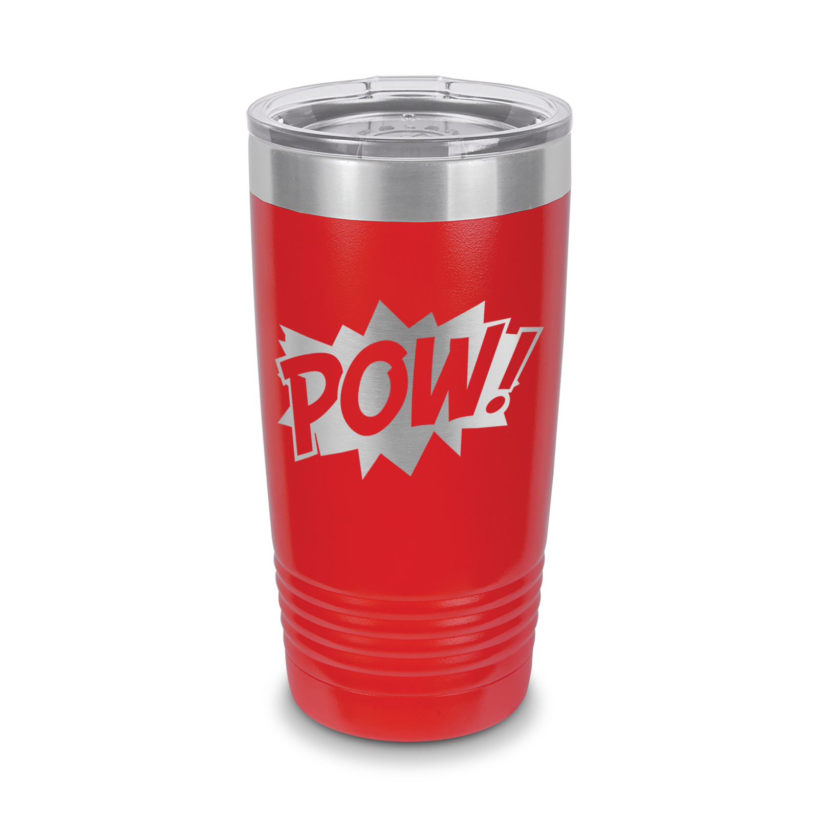 POW! Superhero Tumbler 20 oz - Laser Engraved w/ Clear Lid - Stainless ...