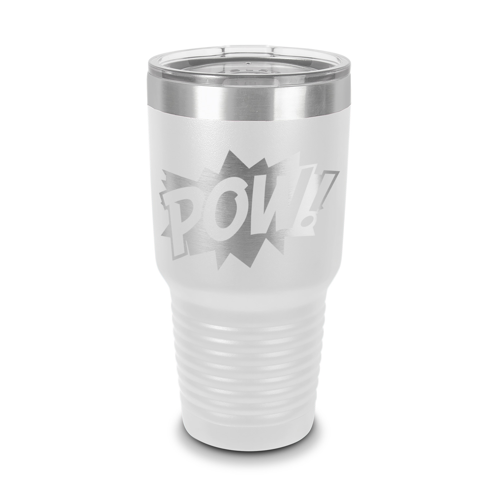 POW! Superhero Tumbler 30 oz - Laser Engraved w/ Clear Lid - Stainless ...