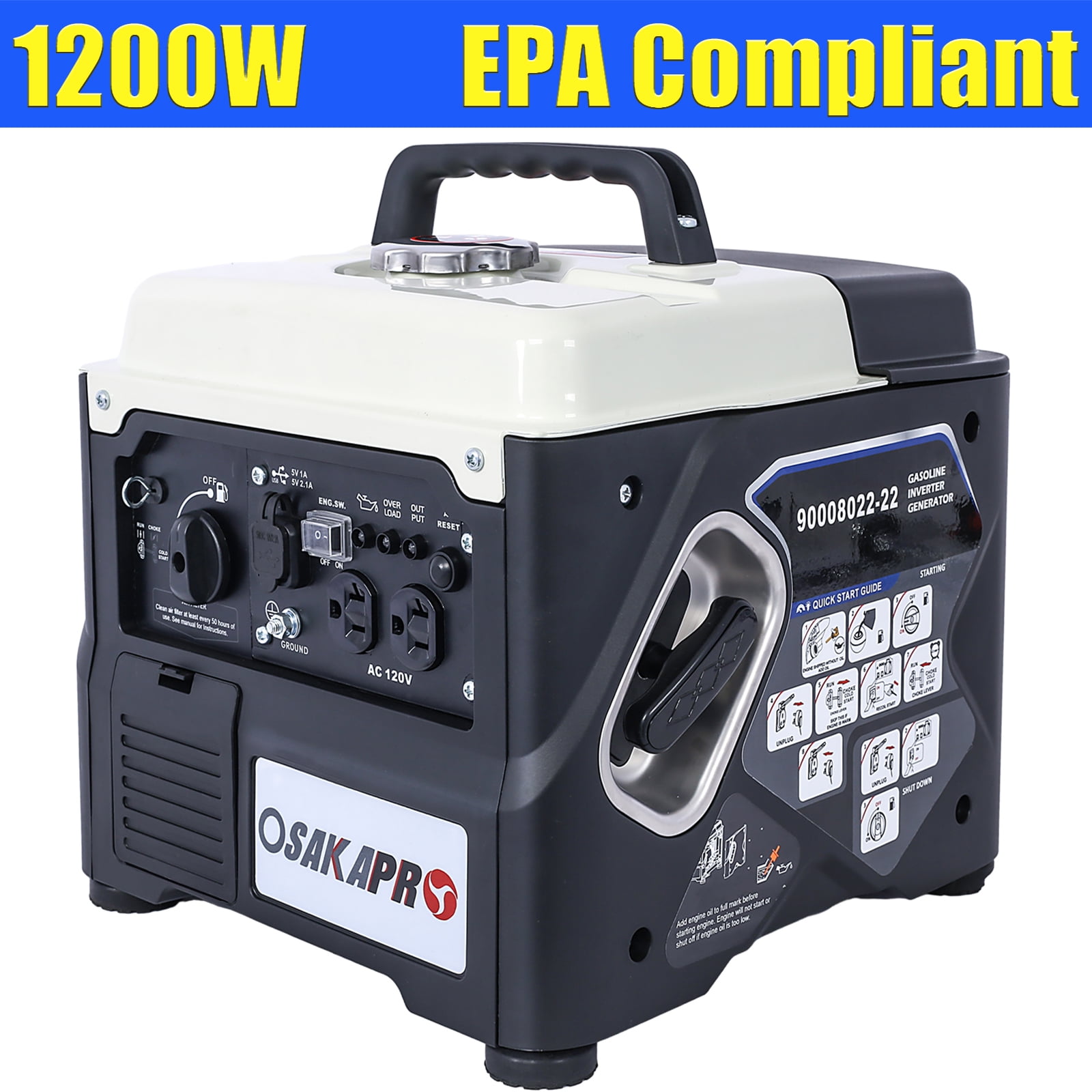 POWANLI 1200W ultra-quiet gas engine,Portable Inverter Generator, EPA ...