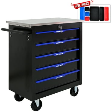 POWANLI 4 Drawers Multifunctional Tool Cart with wheels and Wooden Top ...