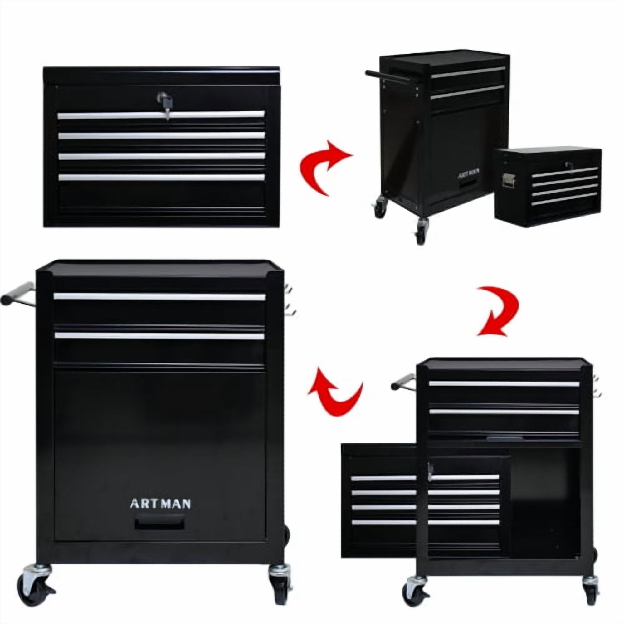 POVANLI 6 Drawer Portable Tool Box With Wheels,20" Tool Chest With Key ...
