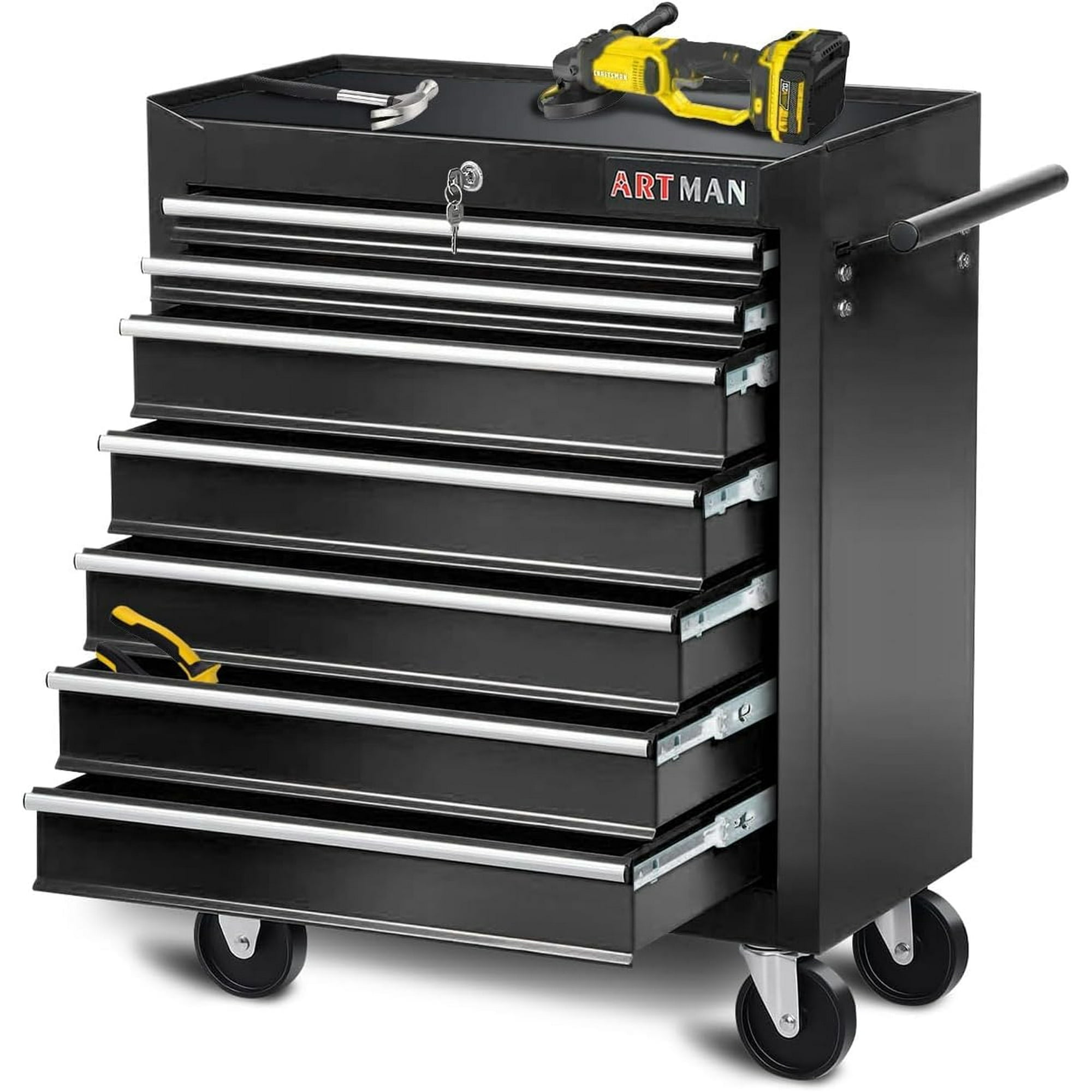 POWANLI 7-Drawer Rolling Tool Chest with Wheels Multifunctional Tool Chest Portable Tool Storage ...