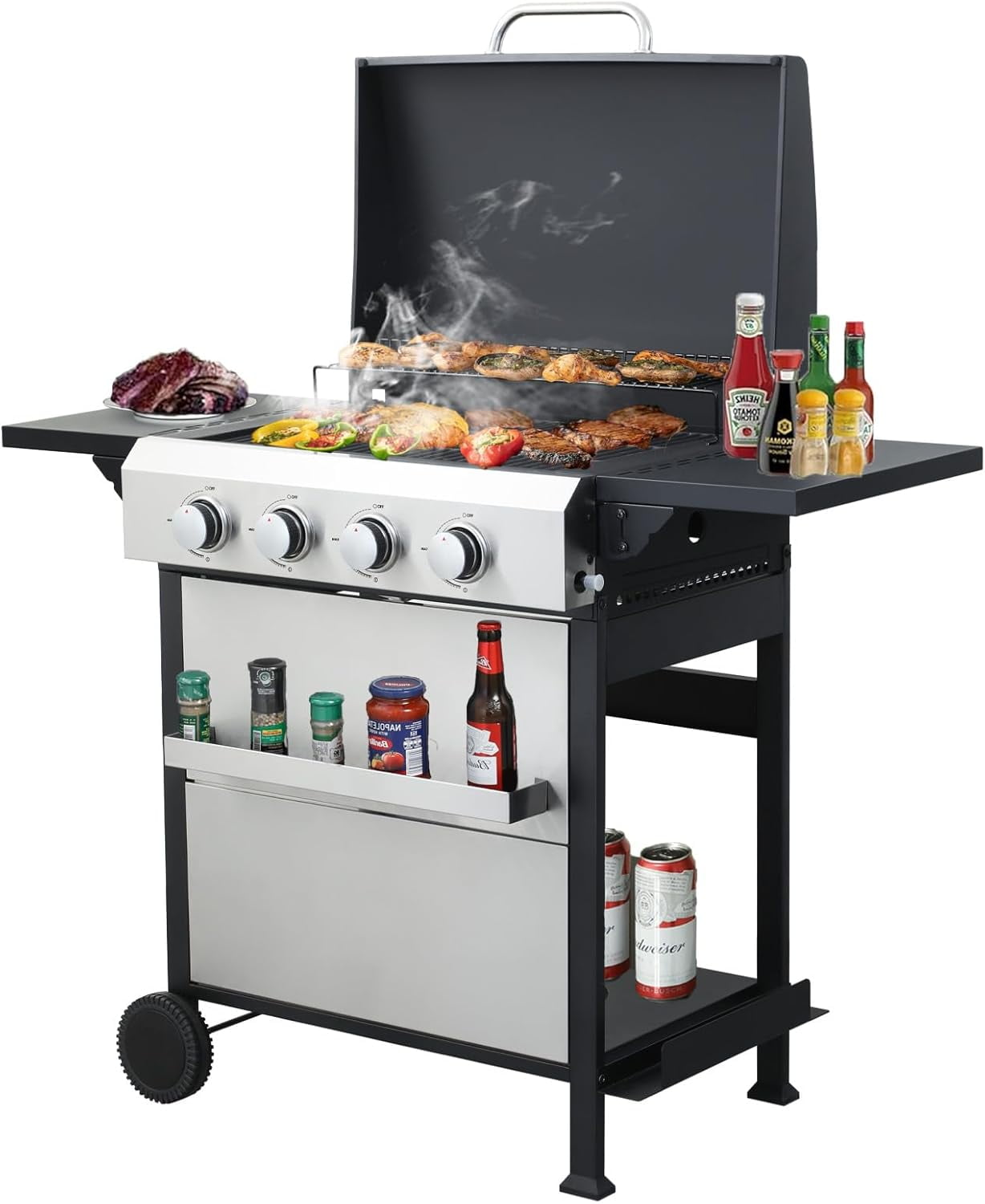 POWANLI BBQ Grill 4-Burner Gas Grill Stainless Steel Propane Grill with ...