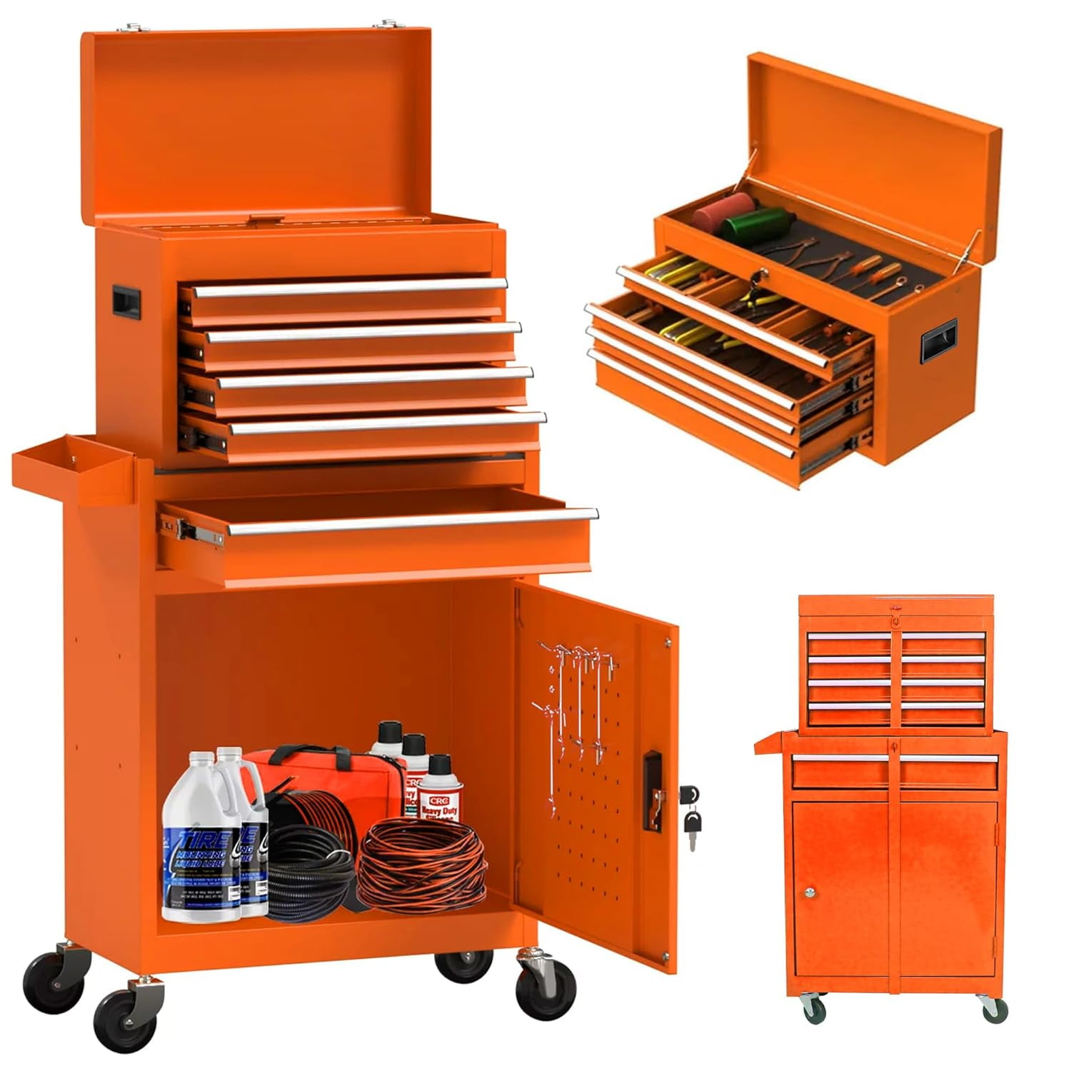 POWANLI Detachable 5-Drawer Rolling Tool Chest with Bottom Cabinet and One Adjustable Shelf ...