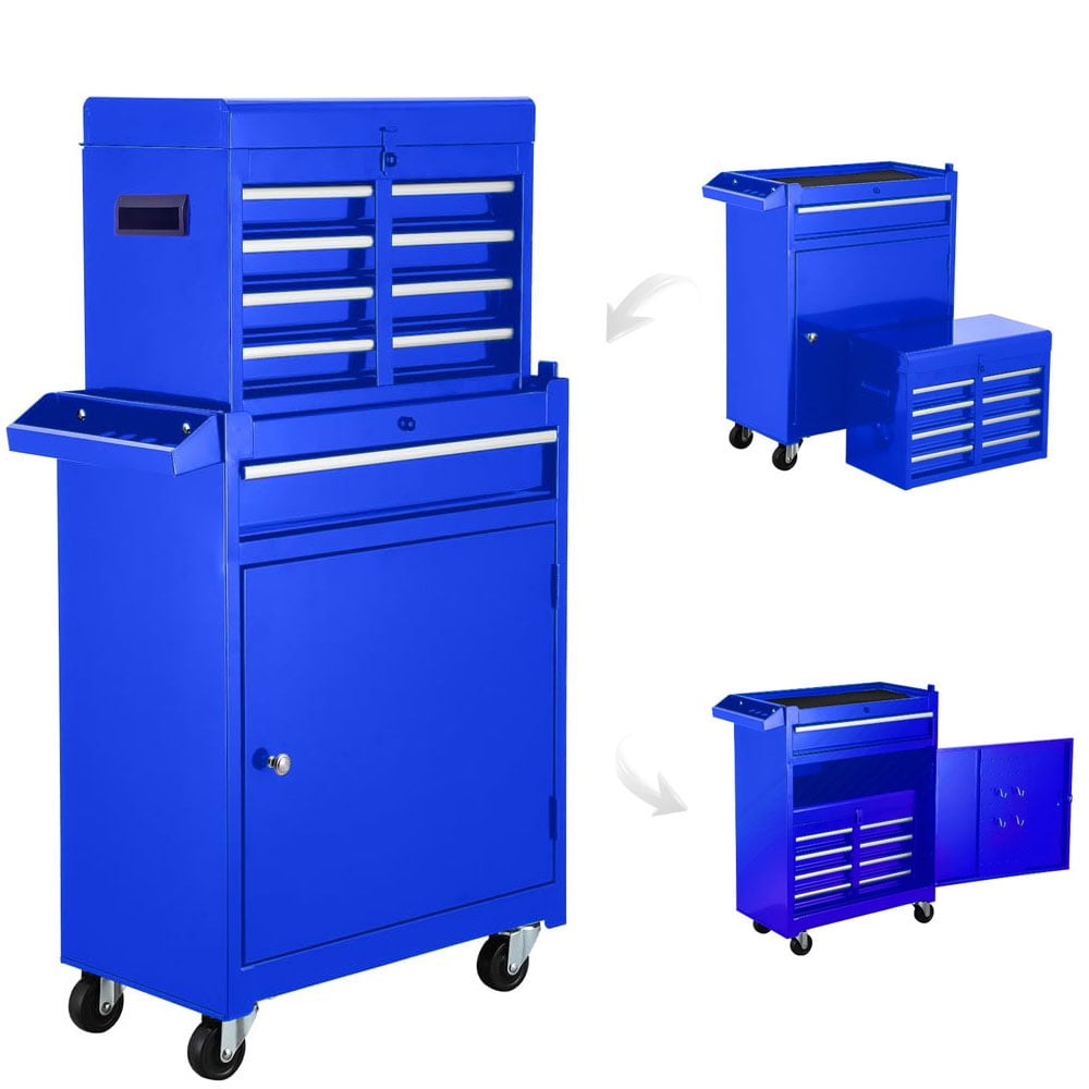 POWANLI Detachable 5-Drawer Rolling Tool Chest with Bottom Cabinet and One Adjustable Shelf ...