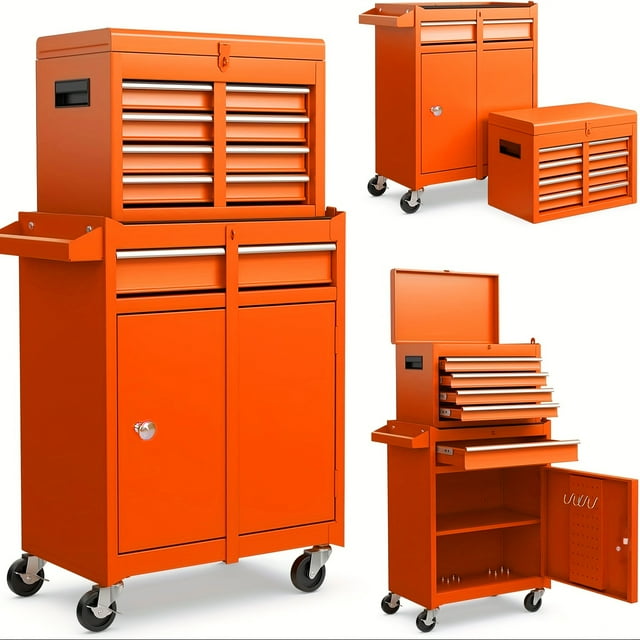 POWANLI Detachable 5-Drawer Rolling Tool Chest with Bottom Cabinet and One Adjustable Shelf ...