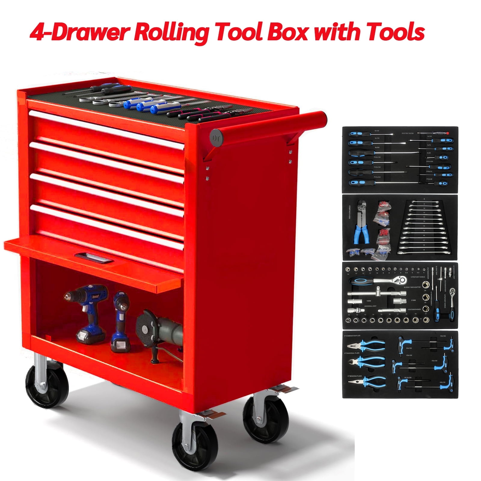 POWANLI Professional Tools Box Set W/238pcs Universal Tools, Tool Box Rolling Tool Cart On ...
