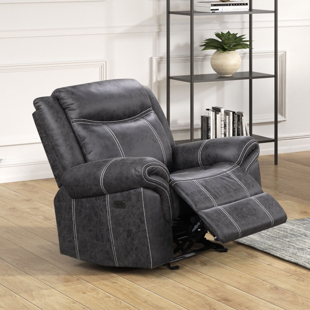 POWER MOTION GLIDER RECLINER Dark Gray Polish Microfiber Composite Wood ...