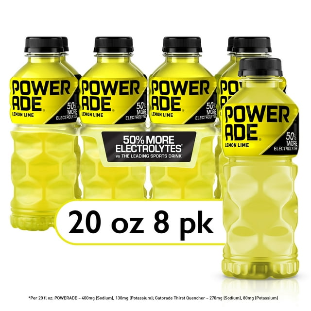 POWERADE Lemon Lime Electrolyte Sports Drink, 20 fl oz, 8 Pack Bottles ...