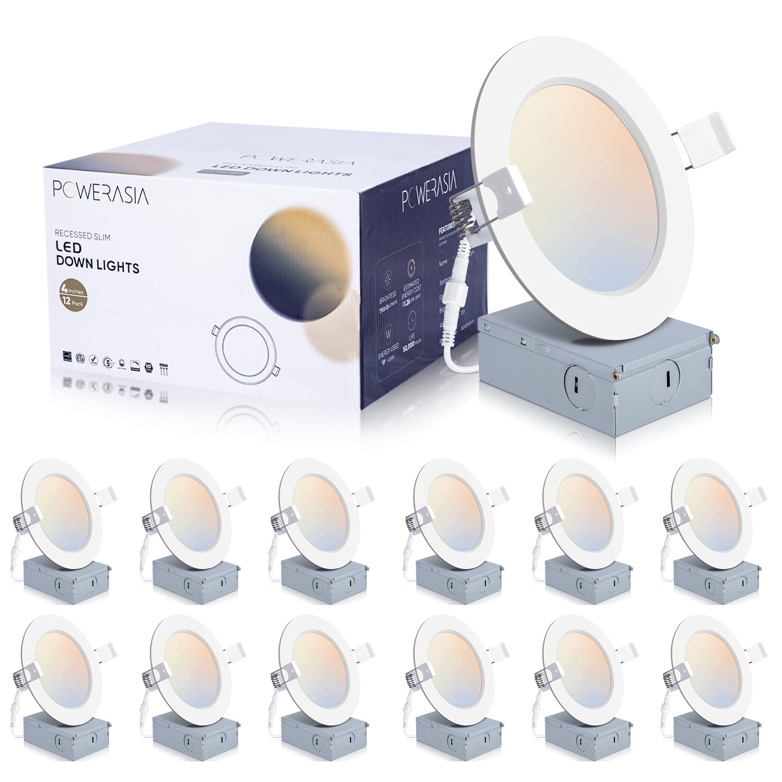 12 Pack 4-Inch Ultra-Thin LED Recessed Ceiling Light, 5CCT Dimmable ...