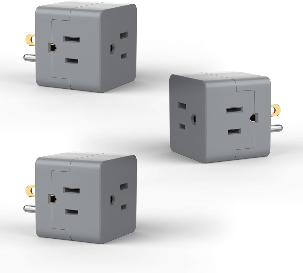 POWERCORDS 3 Power Blocks Outlet Splitter, 3 Pack, Grounded Wall Tap, 3 ...