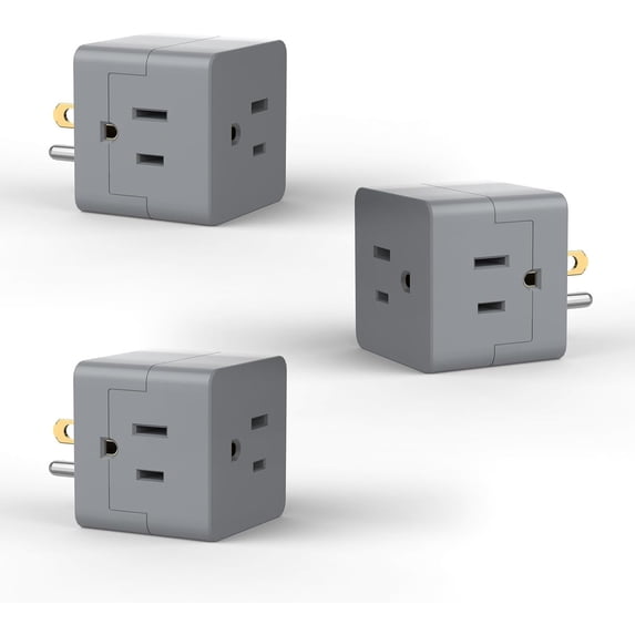 POWERCORDS 3 Power Blocks Outlet Splitter, 3 Pack, Grounded Wall Tap, 3 ...