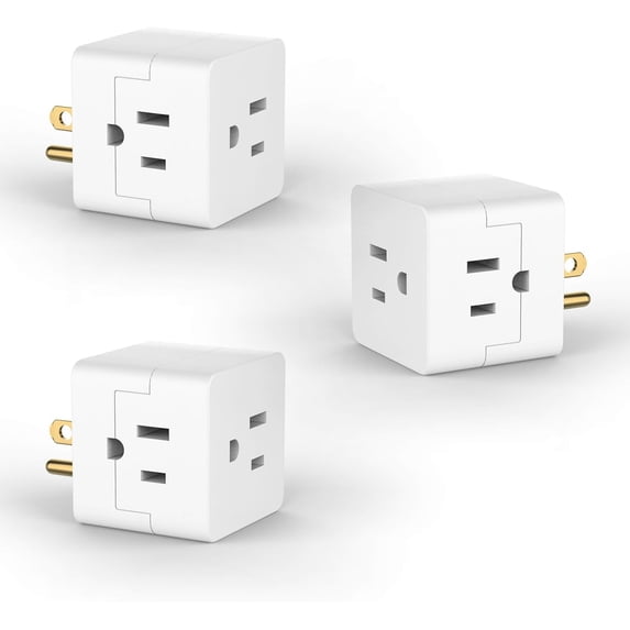 POWERCORDS 3 Power Blocks Outlet Splitter, 3 Pack, Grounded Wall Tap, 3 ...