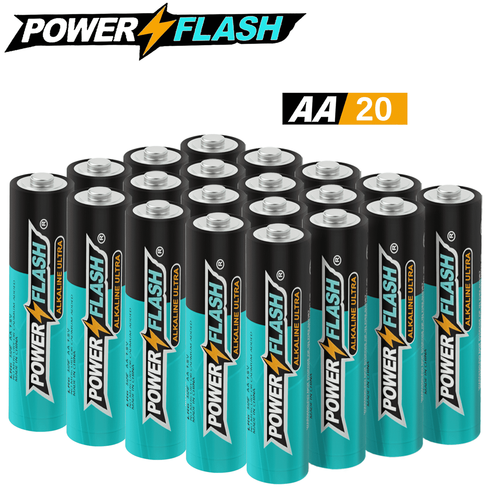 POWERFLASH AA - 20 Pack Batteries with Long-Lasting Power, Leak ...