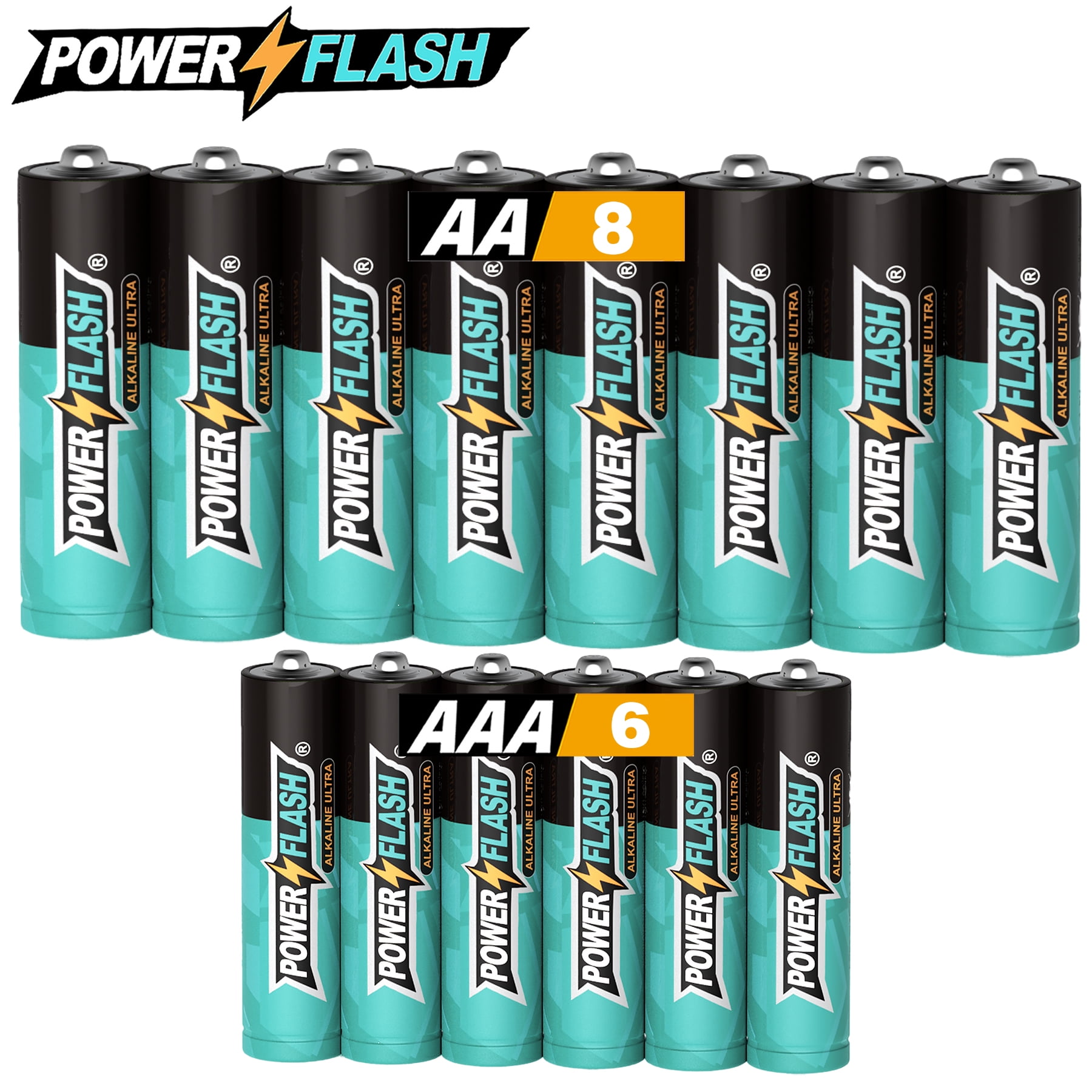 POWERFLASH AAA6+AA8 Pack Batteries with Long-Lasting Power, Leak ...