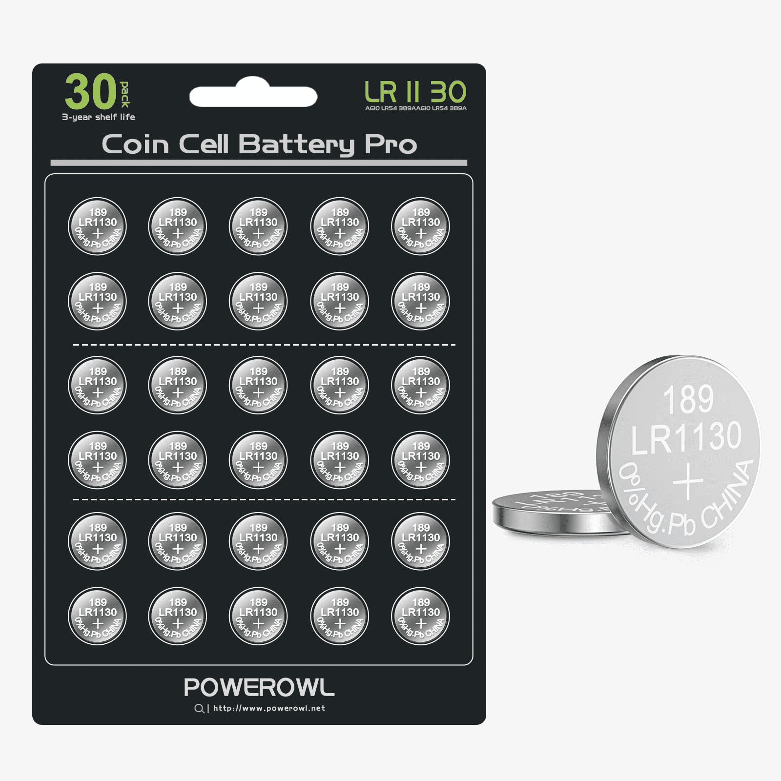 POWEROWL LR1130 AG10 High Capacity Alkaline Button Cell Batteries 30 ...