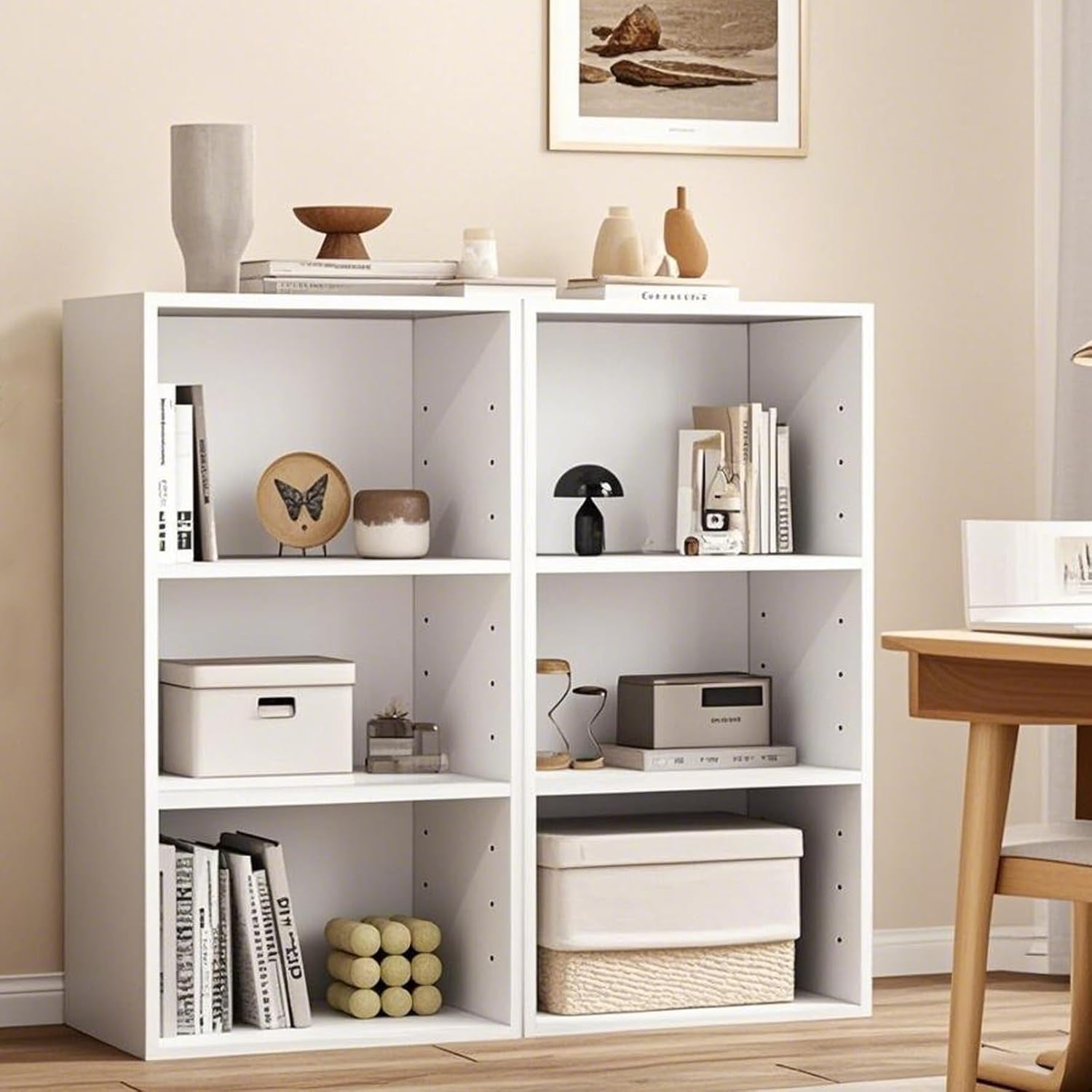 POWERSTONE 3 Tier Bookcase Set of 2, Small Open Bookshelf, Wooden ...