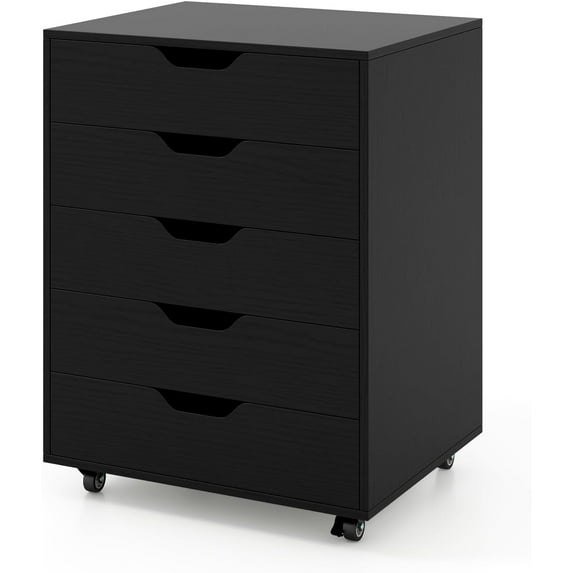 POWERSTONE 5 Drawers Chest Wood Storage Cabinets with Locking Wheels ...