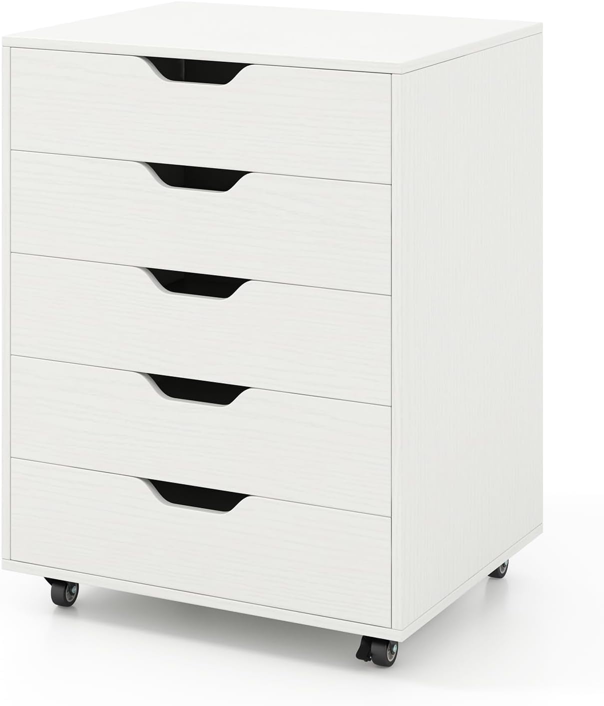 POWERSTONE 5 Drawers Chest Wood Storage Cabinets with Locking Wheels ...