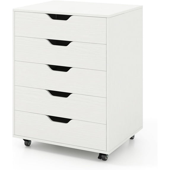 POWERSTONE 5 Drawers Chest Wood Storage Cabinets with Locking Wheels ...
