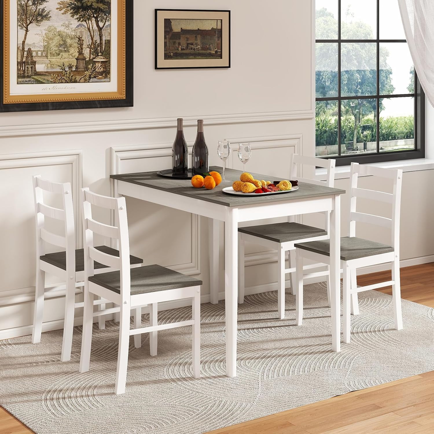 POWERSTONE Dining Table Set for 4, Kitchen Table Chairs Set of 4 with ...