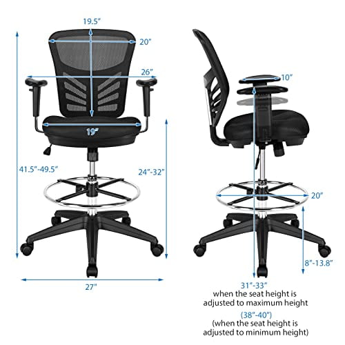 POWERSTONE Drafting Chair, Ergonomic Standing Desk Chair Adjustable ...