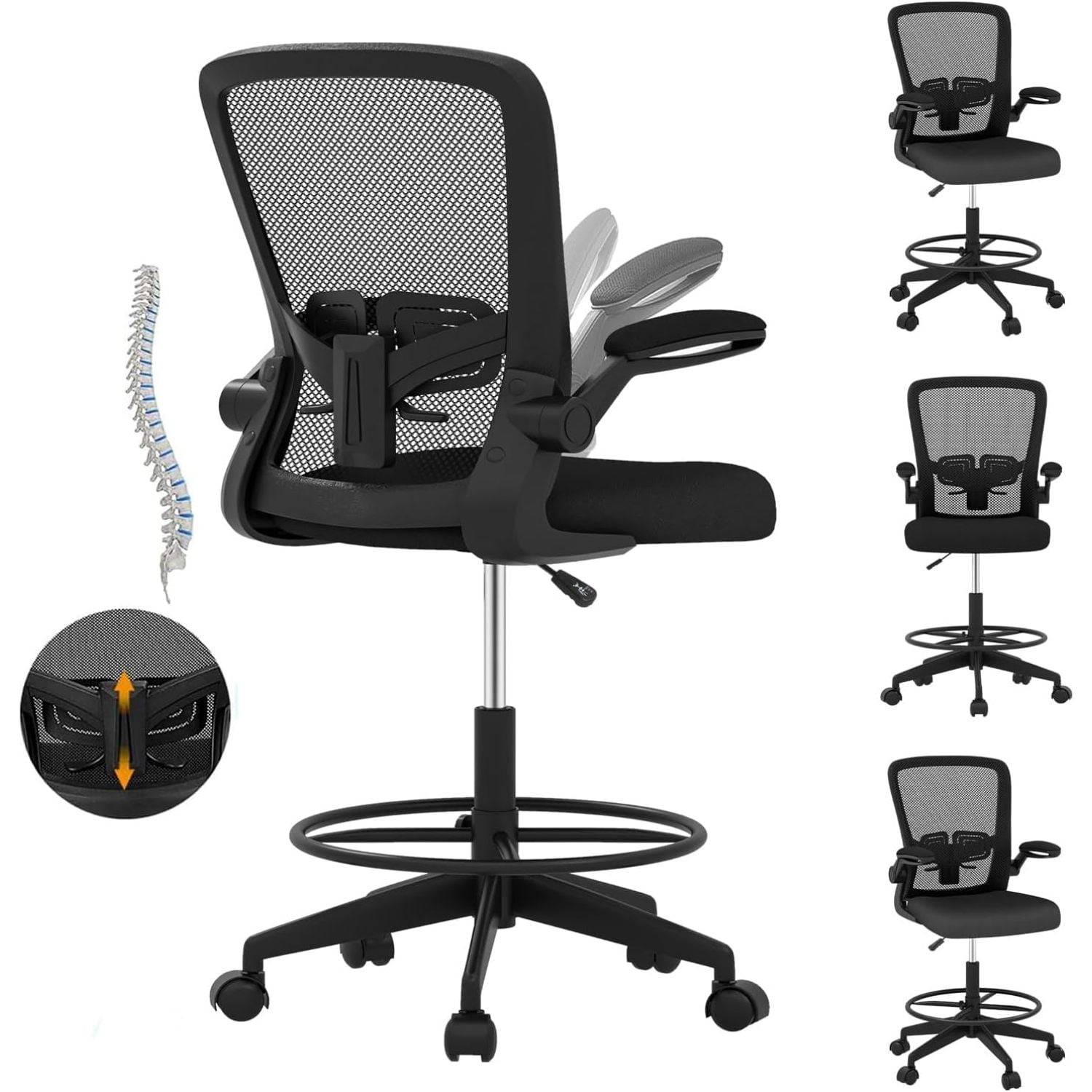 POWERSTONE Drafting Chair, Ergonomic Tall Office Chair Stool Standing ...