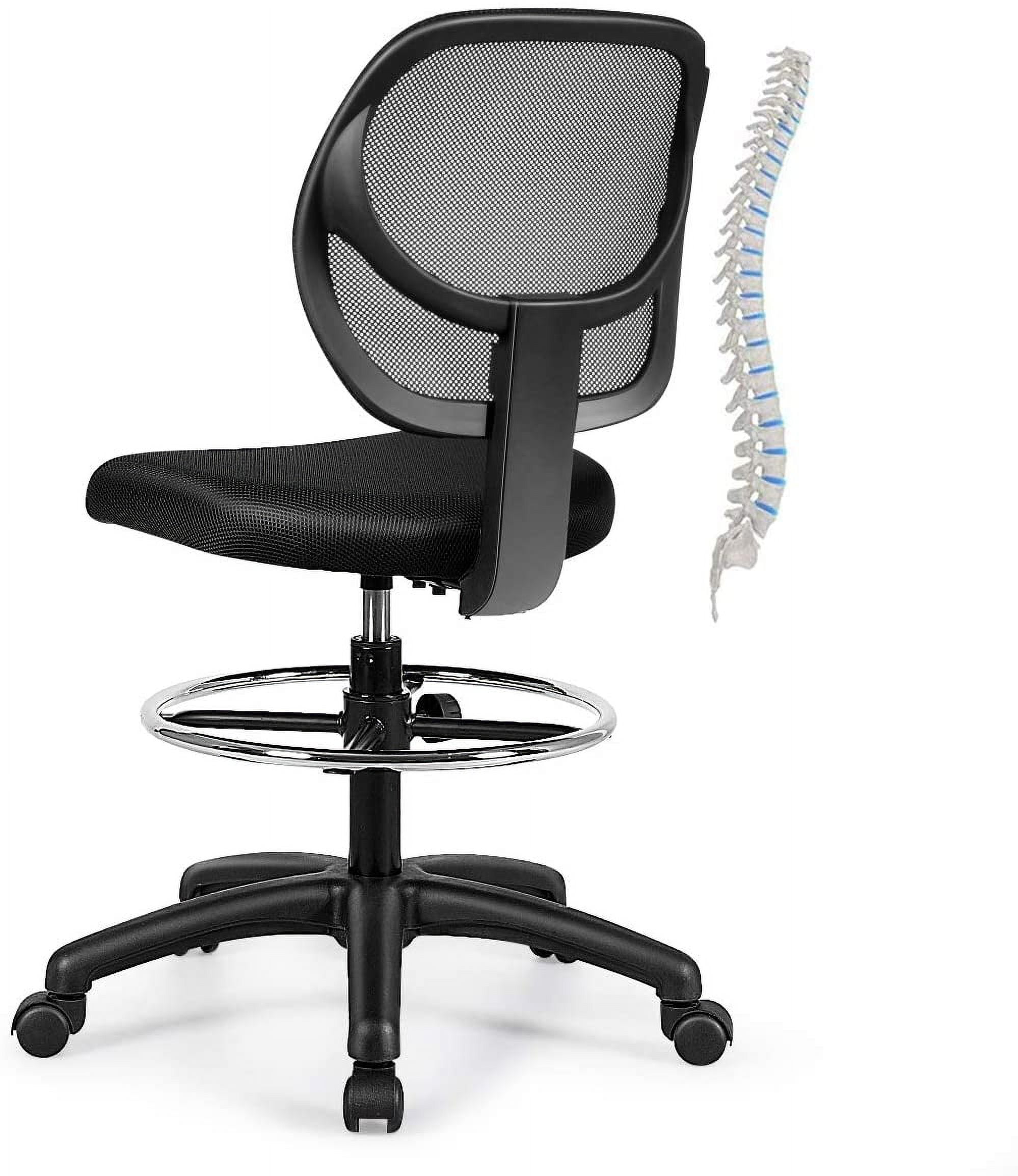 POWERSTONE Drafting Chair Mid-Back Office Chair Black Mesh Ergonomic ...