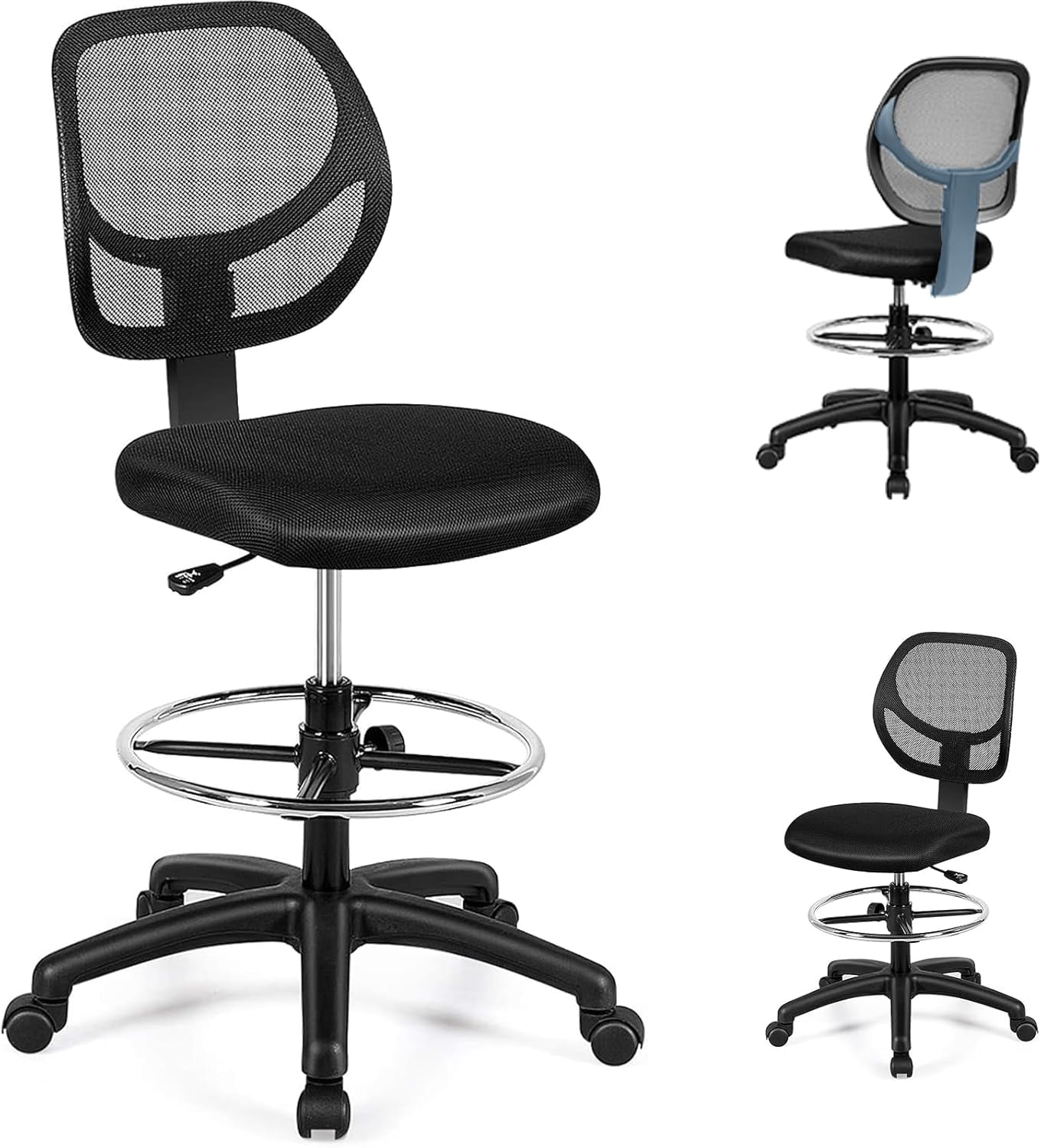 POWERSTONE Drafting Chair, Standing Desk Chair with Adjustable Footrest ...