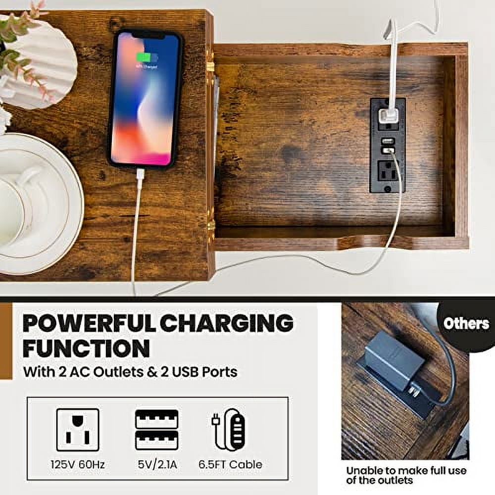 POWERSTONE End Table with Charging Station, Flip Top Side Table with ...