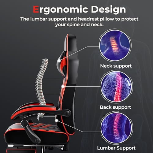 POWERSTONE Gaming Chair Video Game Chair with Footrest and Lumbar ...