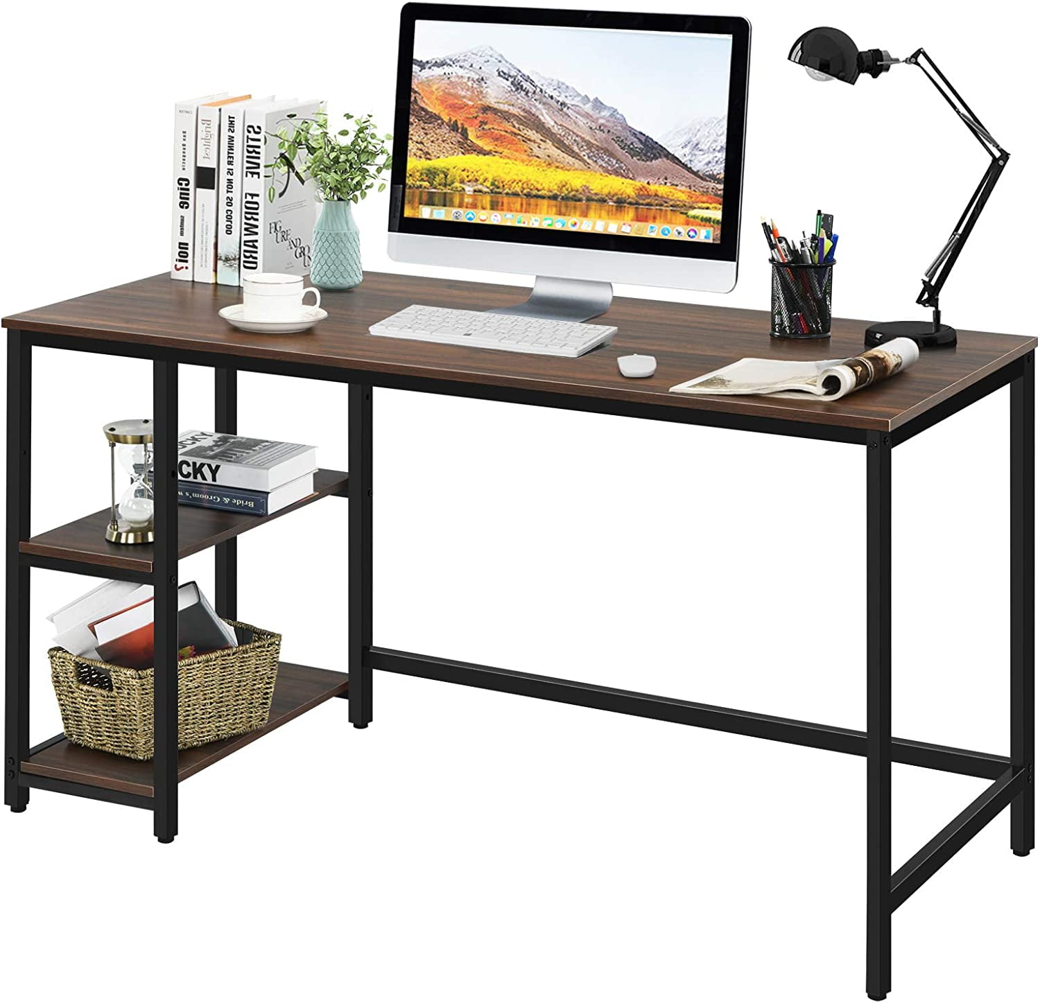 POWERSTONE Home Office Computer Desk with with Storage Shelves Study ...