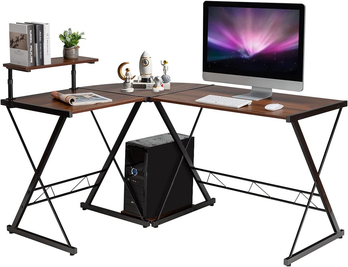 POWERSTONE L Shaped 58" Work from Home Computer Desk, Rustic Writing ...