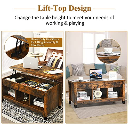 POWERSTONE Lift Top Coffee Table with Hidden Compartment and Separated ...