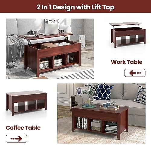POWERSTONE Lift Top Coffee Table with Hidden Compartment and Separated ...