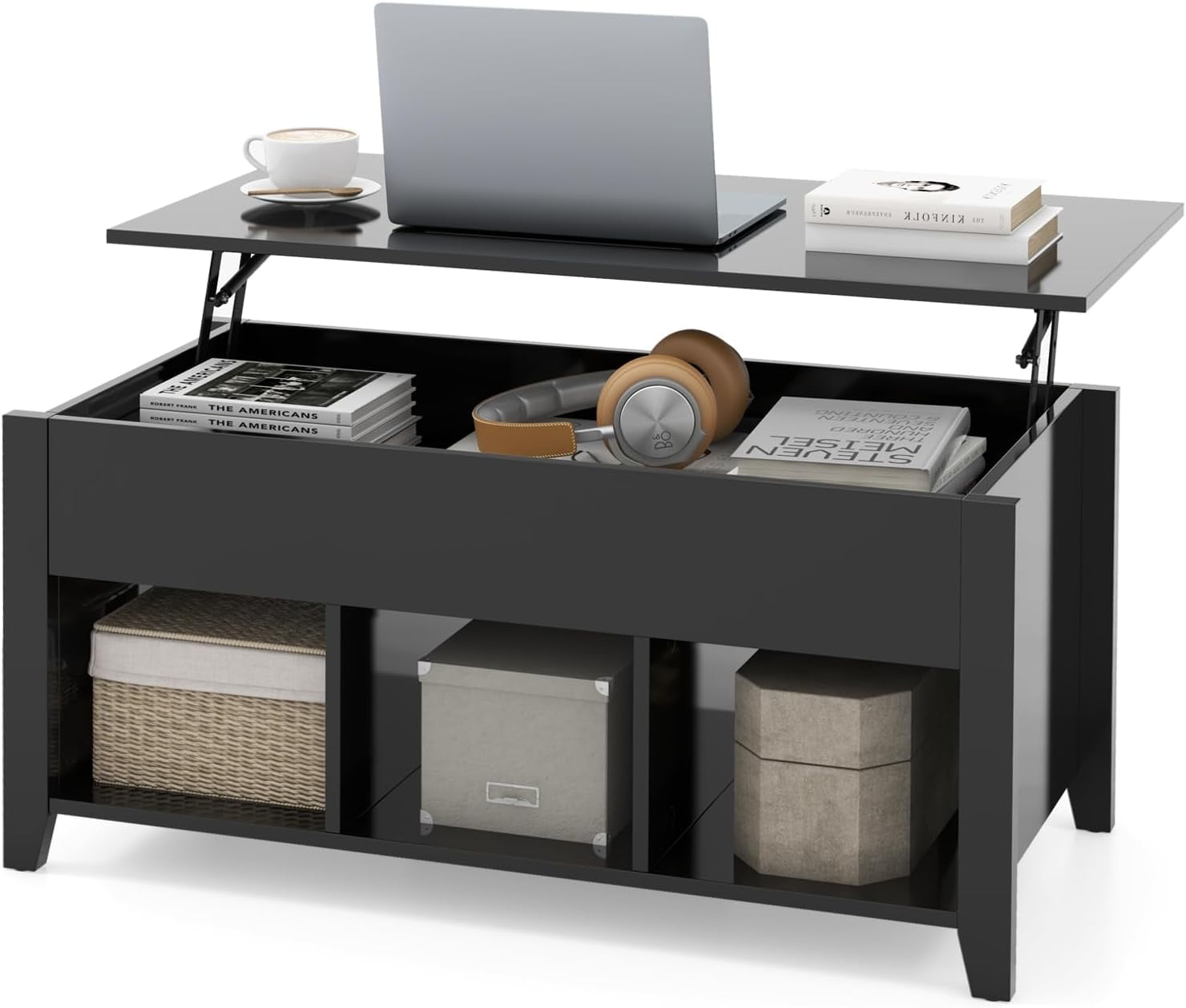 POWERSTONE Lift Top Coffee Table with Hidden Compartment and Separated ...