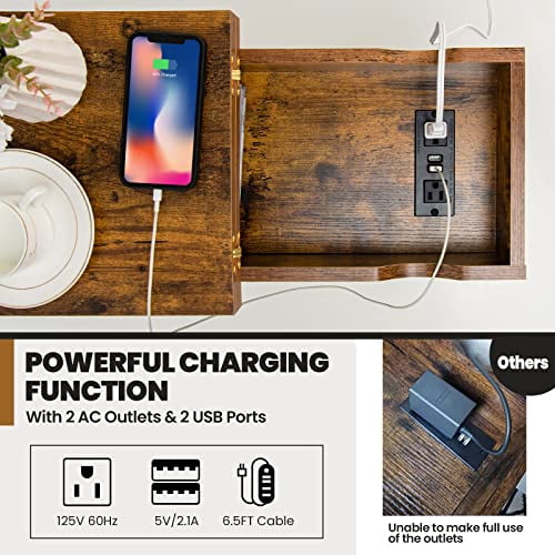 POWERSTONE Side Table Set of 2 with Charging Station, Flip Top End ...