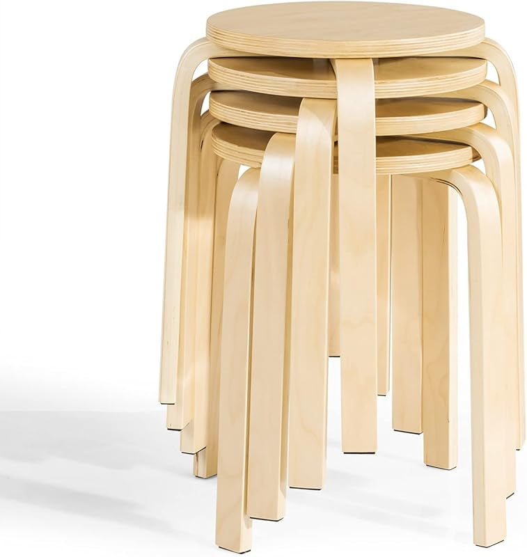 POWERSTONE Stacking Stools Set of 4, Portable Bentwood Nesting Stools ...