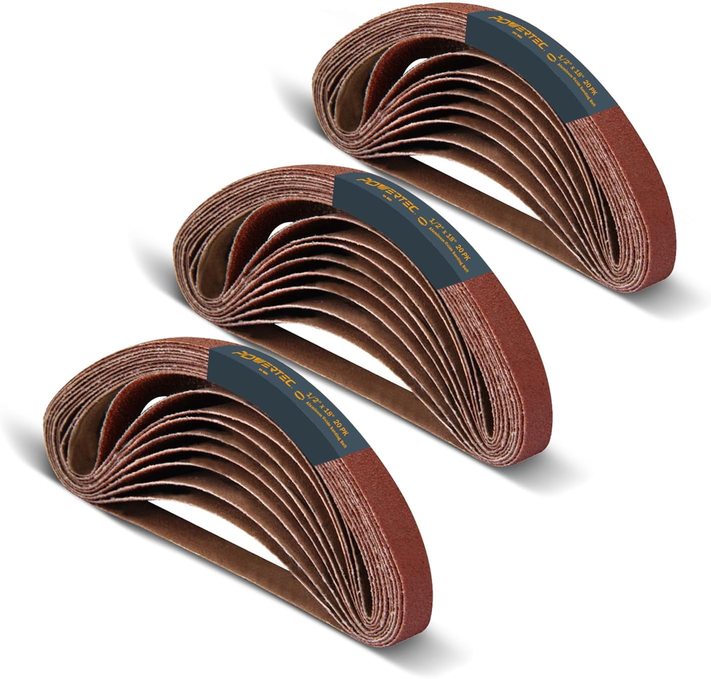 POWERTEC 1/2 x 18 Inch Sanding Belts, 50PK, 10 each of 40/80/120/180 ...