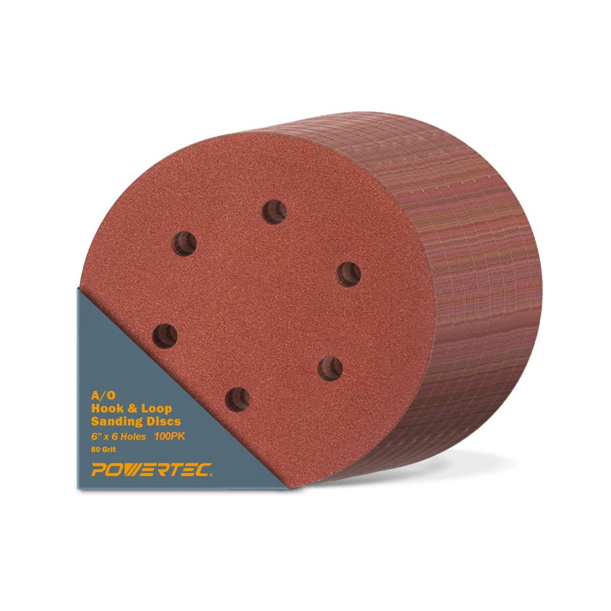 POWERTEC 100 PK 6 Hole Hook and Loop Sanding Disc, 6-Inch, Premium ...