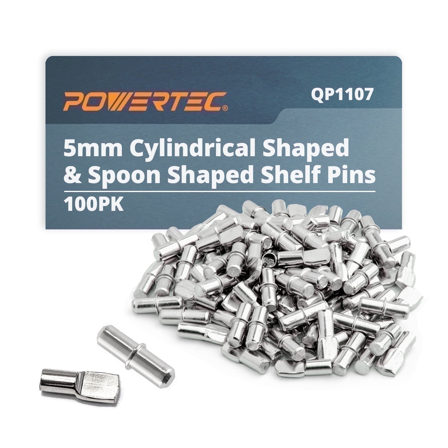 POWERTEC 100PK 5 mm Shelf Pegs Kit, Spoon Shaped & Cylindrical Shelf ...