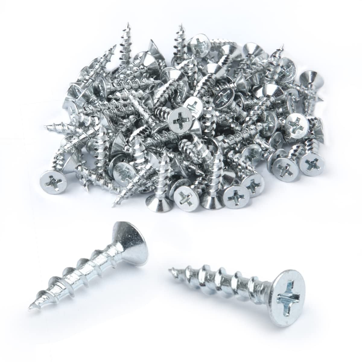 POWERTEC 100PK #8 x 3/4" Wood Screw Set, Phillips Flat Head Deep Thread ...