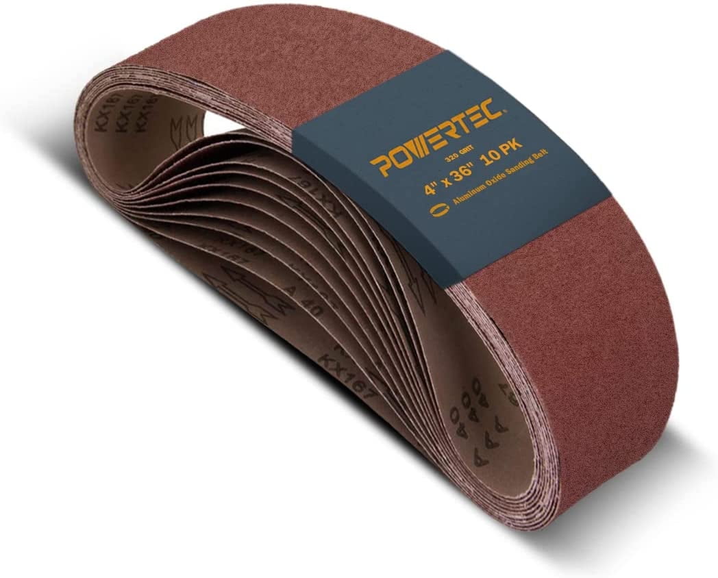 POWERTEC 10PK 4 x 36 Inch Sanding Belts, 320 Grit Aluminum Oxide Belt ...