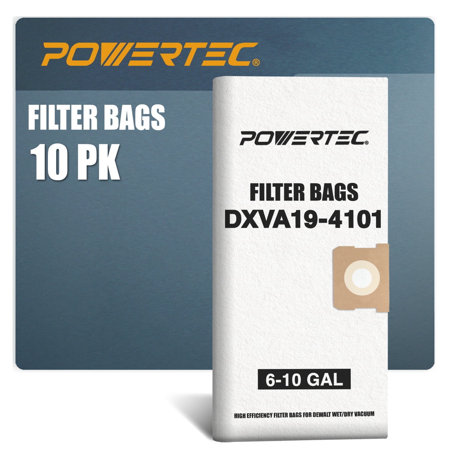 POWERTEC 10PK Filter Bags for DXVA19-4101, fits DeWalt 6-10 Gal Dust ...