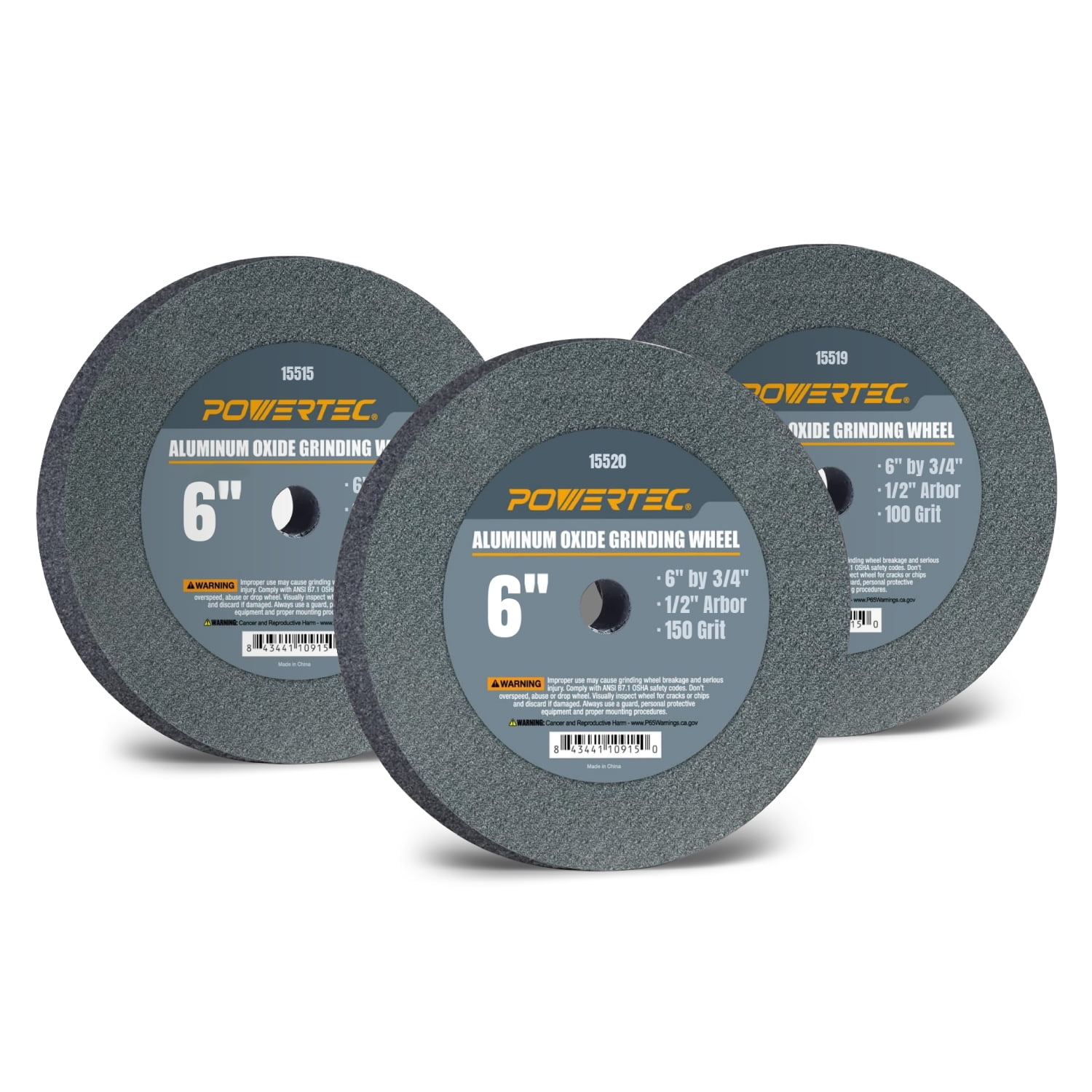 POWERTEC 3PK Bench and Pedestal Grinding Wheels, 6 Inch x 3/4 Inch, 1/2 ...