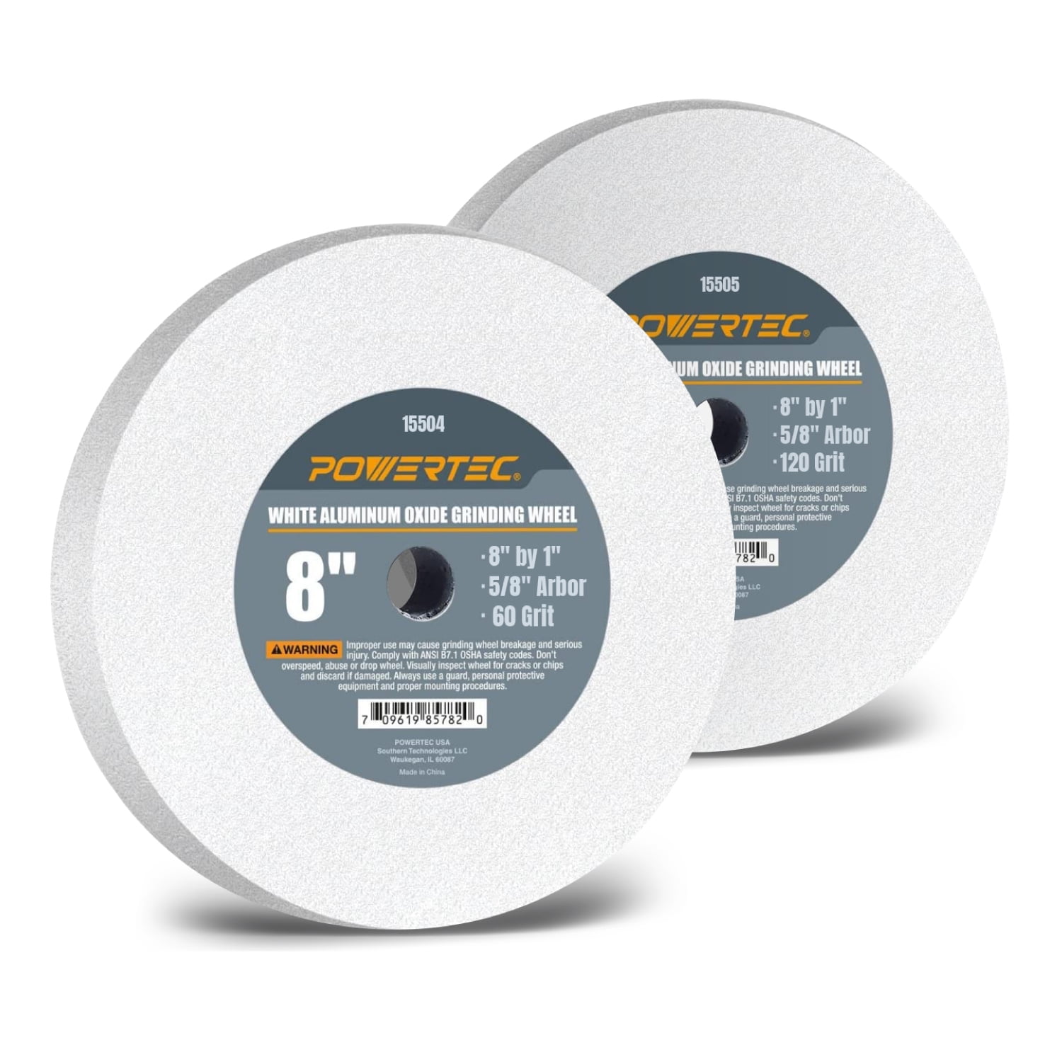 POWERTEC 15541 Bench and Pedestal Grinding Wheels, 8 Inch x 1 Inch, 5/8 ...