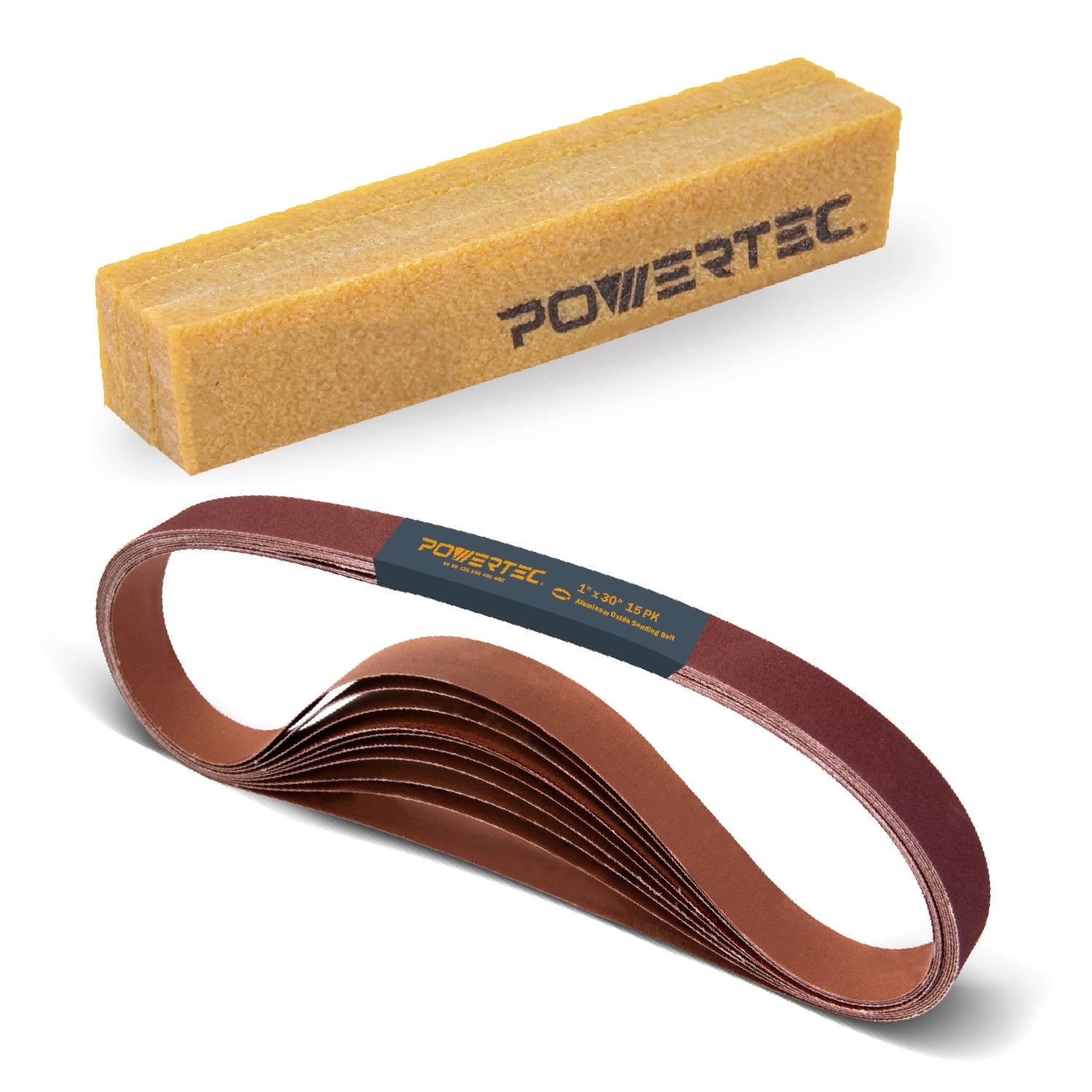 POWERTEC 15PK 1 x 30 Inch A/O Sanding Belts and Abrasive Cleaning Stick ...