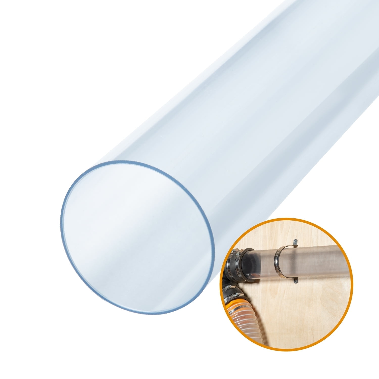 POWERTEC 1PK 4" x 36" Long Clear PVC Pipe, Rigid Plastic Tubing, Round Tube Compatible w/Dust ...